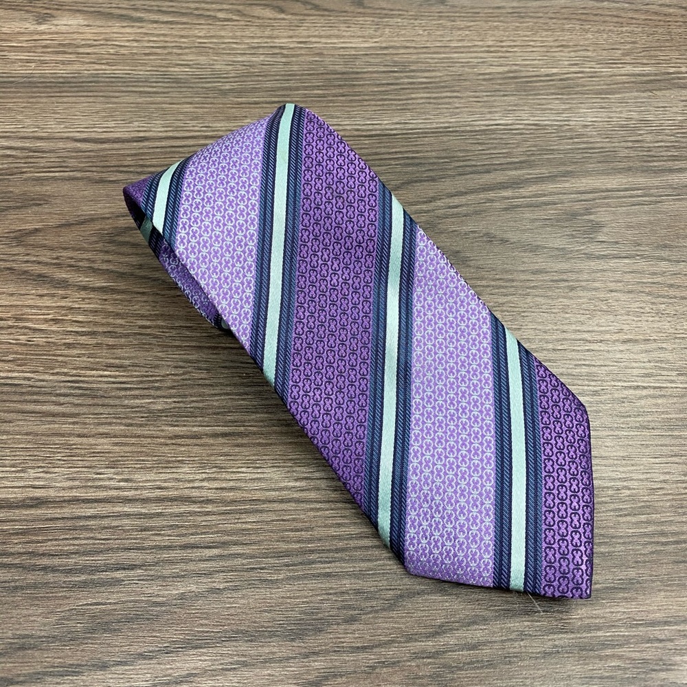 Escada Purple & Mint Green Check Stripe Tie - Gem